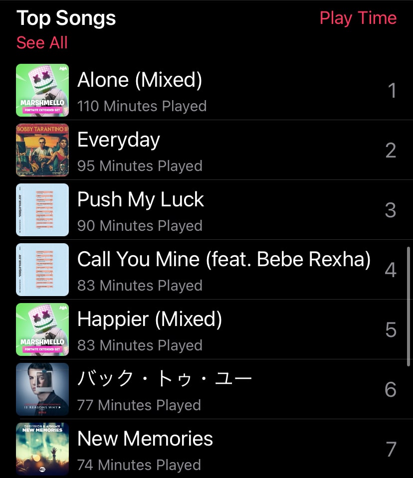 Apple Musicで再生回数を確認『PC、iPhone、Android』リプレイプレイリストもあり